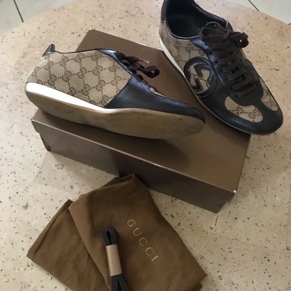 Gucci | Shoes | Womens Gucci Brown Leather Monogram Sneaker | Poshmark